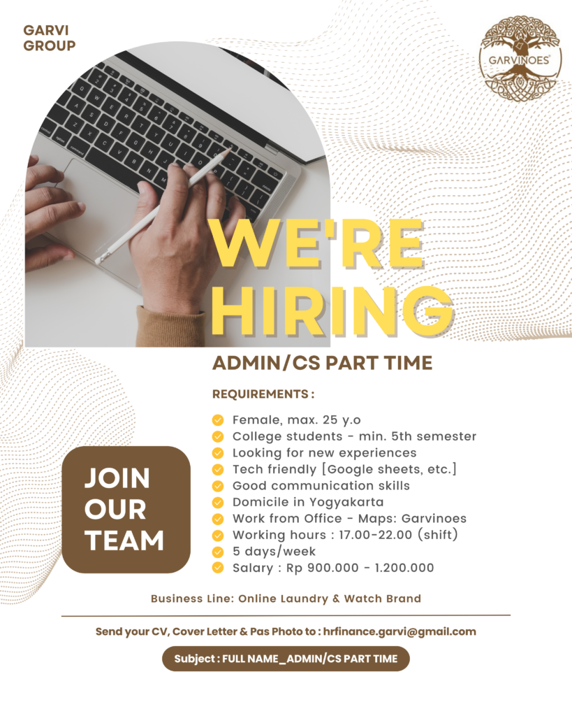 Lowongan Kerja Admin/CS Part Time di Garvinoes - LokerJogja.ID