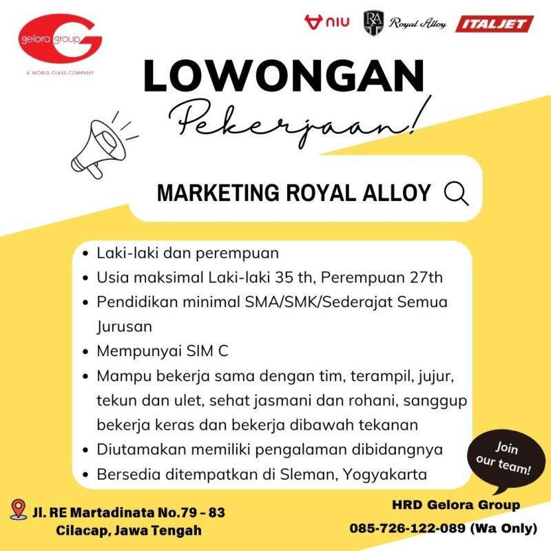 Lowongan Kerja Marketing Royal Alloy di Gelora Group - LokerJogja.ID