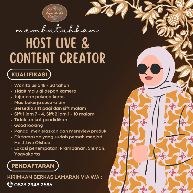 Lowongan Kerja Host Live & Content Creator di Kencana Putri Batik - LokerJogja.ID