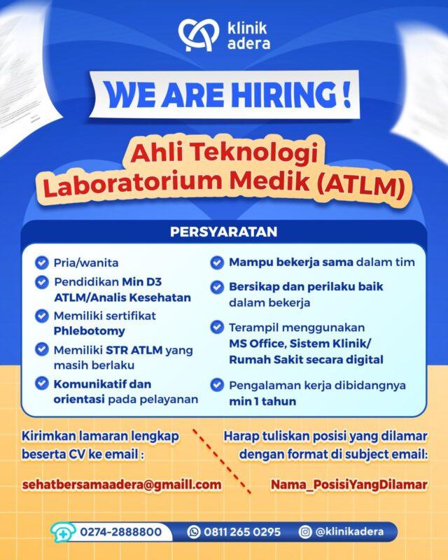 Lowongan Kerja Ahli Teknologi Laboratorium Medik (ATLM) di Klinik Pratama Adera - LokerJogja.ID