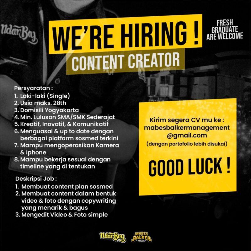 Lowongan Kerja Content Creator di Mabes Balker Music - LokerJogja.ID
