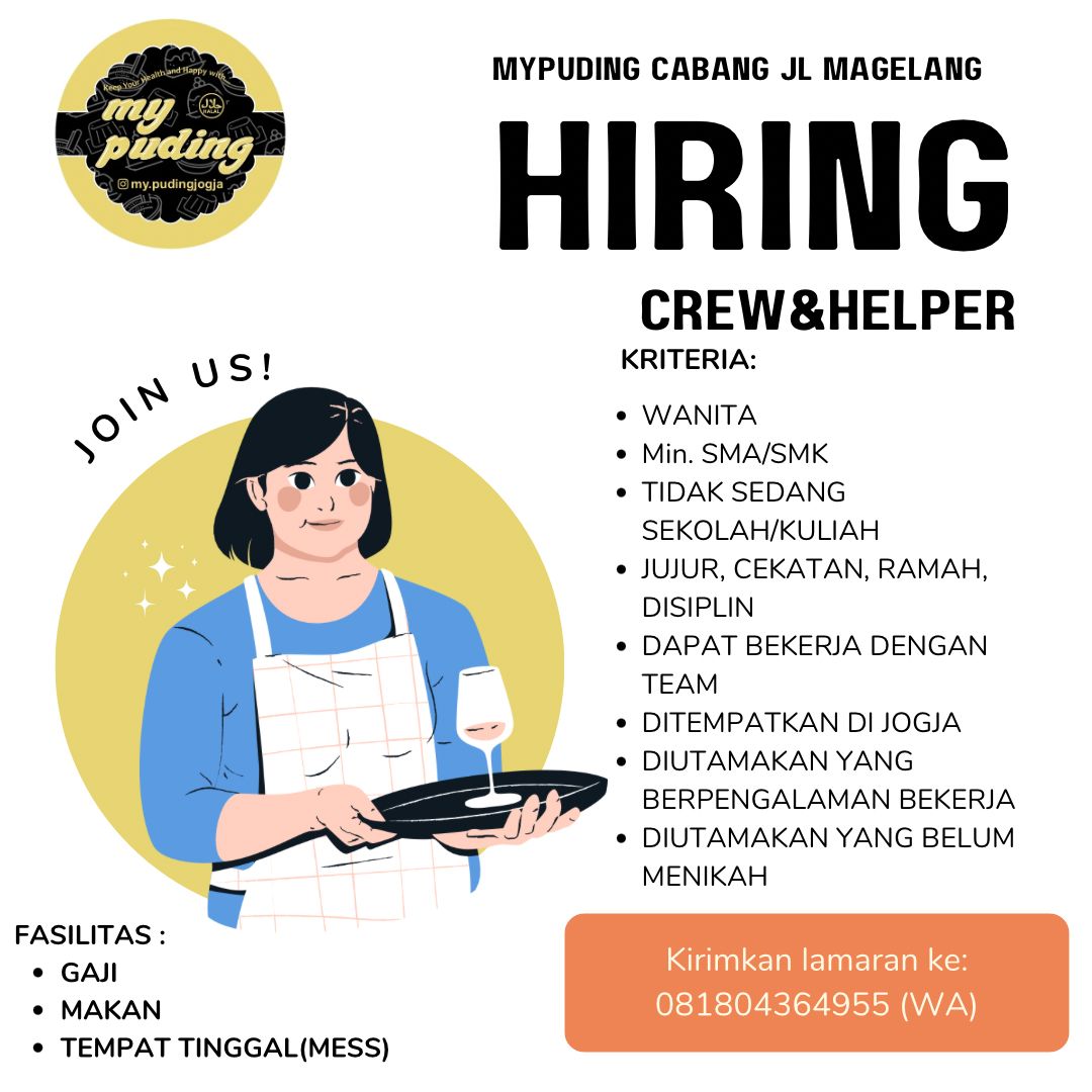 Lowongan Kerja Crew & Helper di My Puding - LokerJogja.ID
