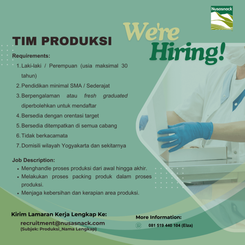 Lowongan Kerja Tim Produksi di Nusa Snack - LokerJogja.ID