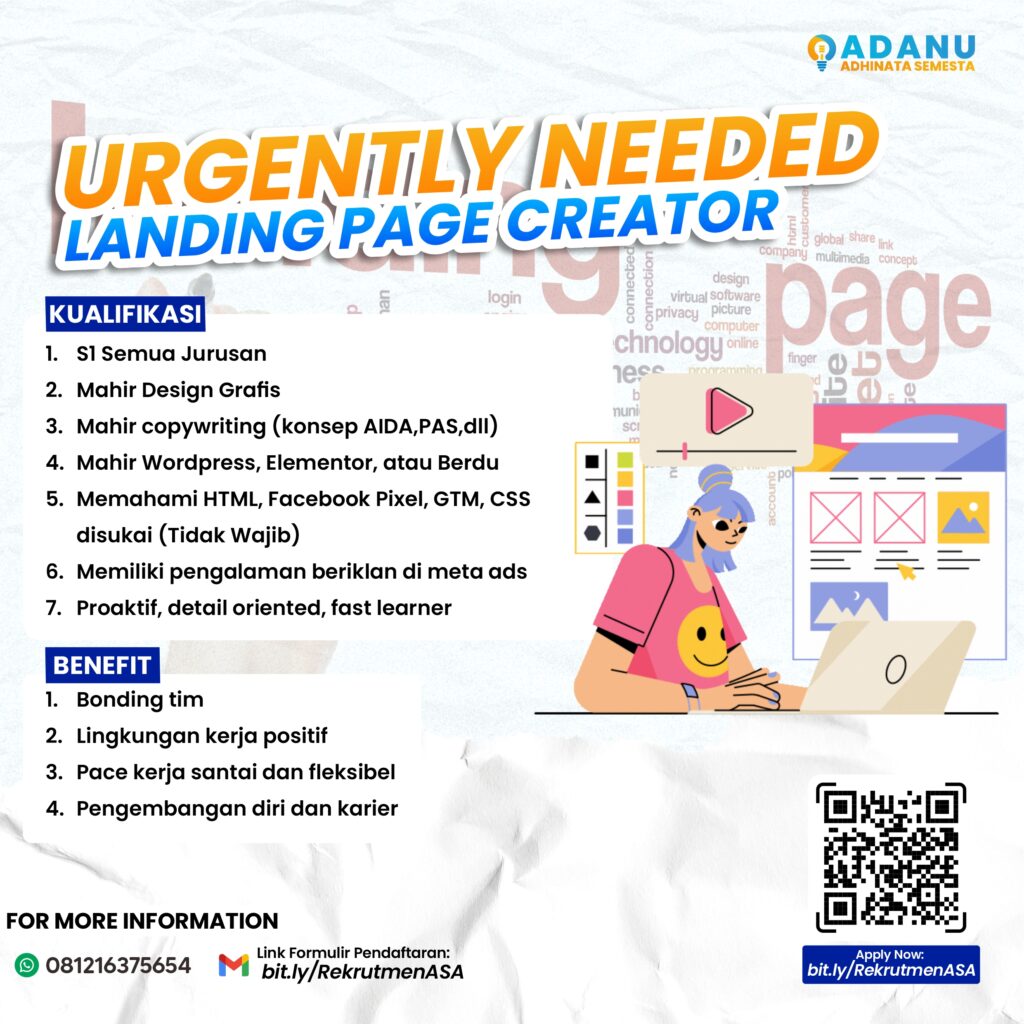 Lowongan Kerja Landing Page Creator di PT. Adanu Adhinata Semesta (ASA) - LokerJogja.ID