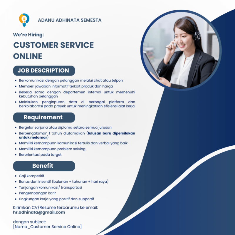 Lowongan Kerja Customer Service Online di PT. Adanu Adhinata Semesta ...