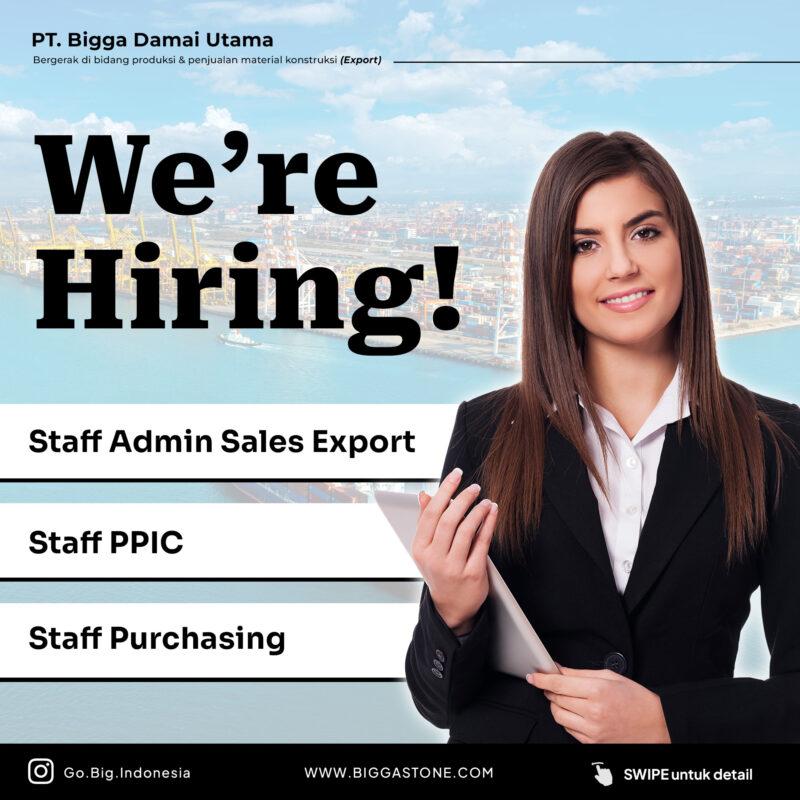 Lowongan Kerja Staff Admin Sales - Staff PPIC - Staff Purchasing di PT. Bigga Damai Utama ...