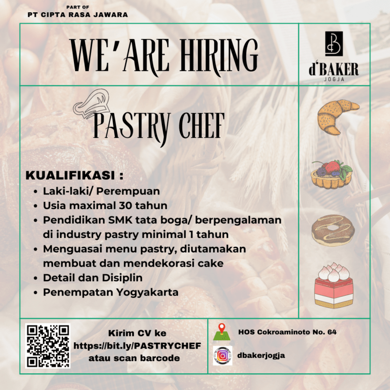 Lowongan Kerja Pastry Chef di PT. Cipta Rasa Jawara - LokerJogja.ID