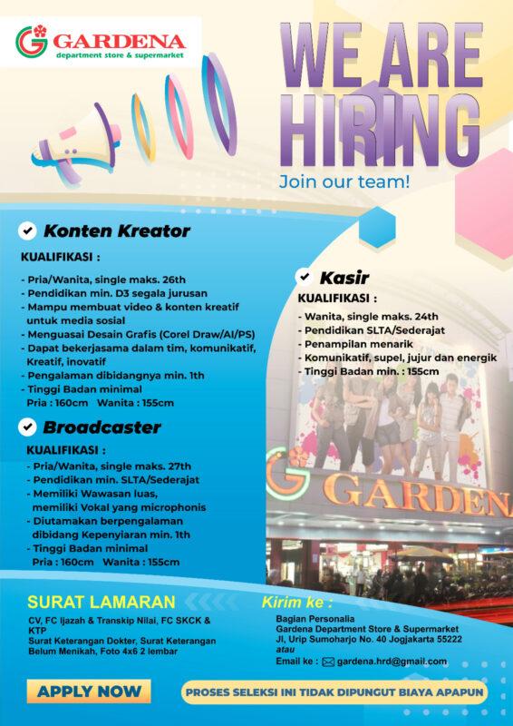 Lowongan Kerja Konten Kreator - Broadcaster - Kasir di PT. Gardena Graha - LokerJogja.ID