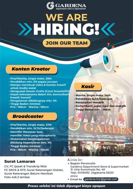 Lowongan Kerja Konten Kreator - Broadcaster - Kasir di PT. Gardena Graha - LokerJogja.ID