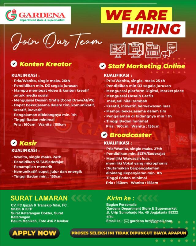 Lowongan Kerja Konten Kreator - Staf Marketing Online - Broadcaster - Kasir di PT. Gardena Graha ...