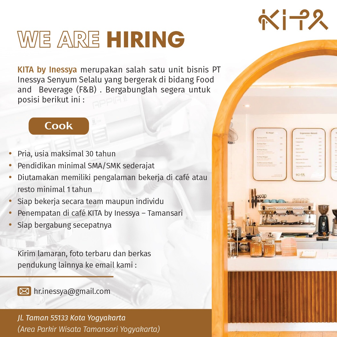 Lowongan Kerja Cook di KITA by Inessya (PT. Inessya Senyum Selalu ...