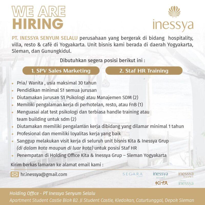 Lowongan Kerja SPV Sales Marketing - Staf HR Training di PT. Inessya ...
