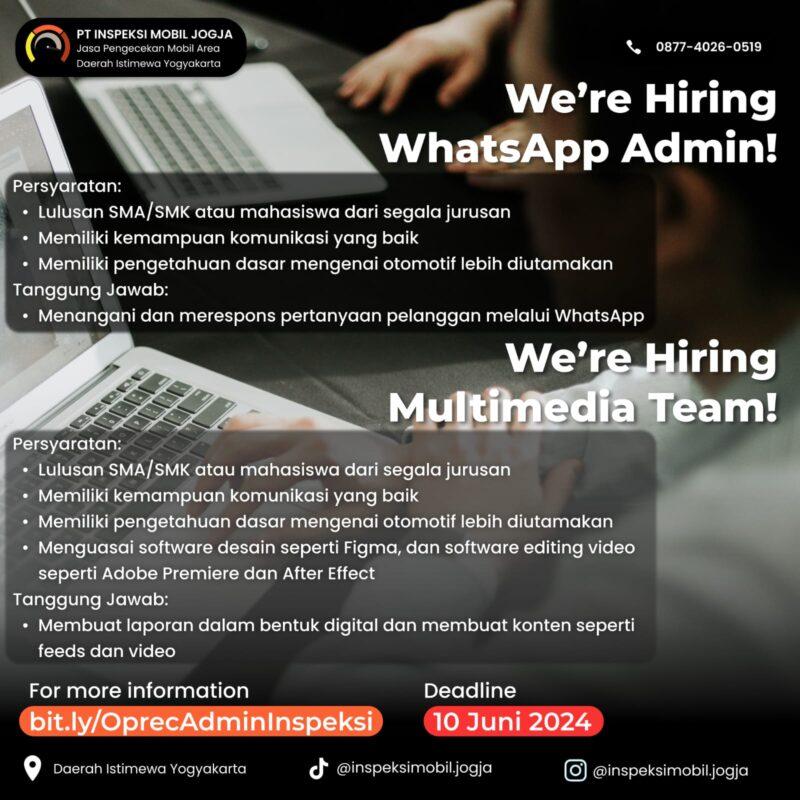Lowongan Kerja Admin - Multimedia Team di PT. Inspeksi Mobil Jogja - LokerJogja.ID