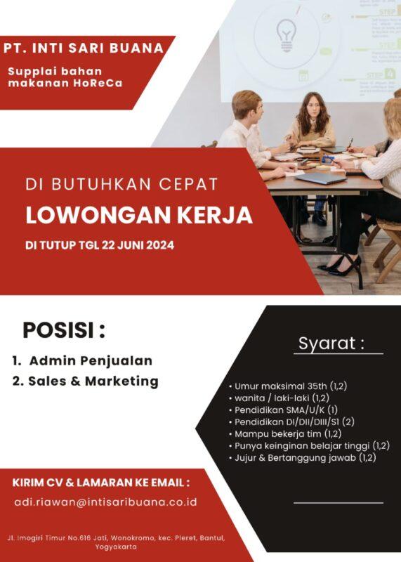 Lowongan Kerja Admin Penjualan - Sales Marketing di PT. Intisari Buana ...