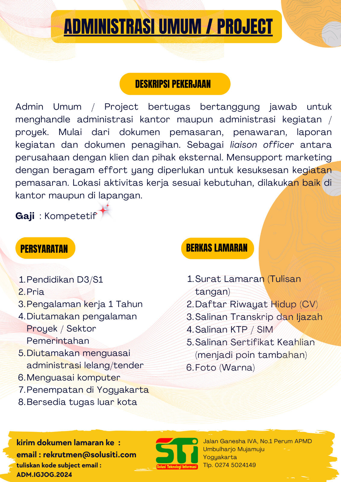 Lowongan Kerja Admin Umum/Project di PT. Solusi Teknologi Informasi ...