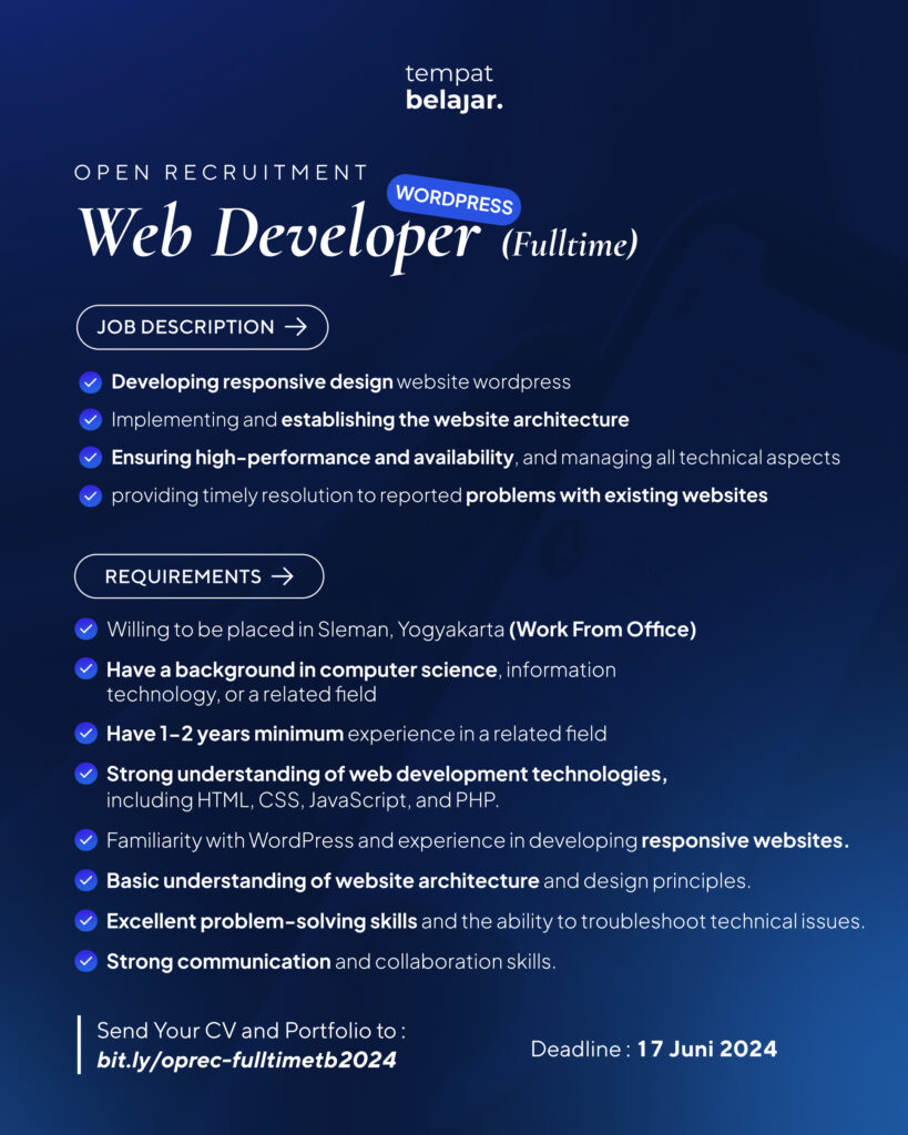 Lowongan Kerja Web Developer - Graphic Design Full Time & Intern di PT. Tempat Berkarya ...