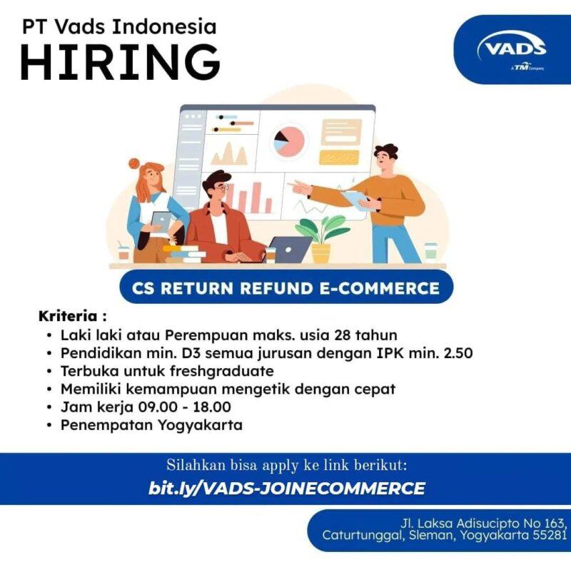 Lowongan Kerja CS Return Refund E Commerce di PT. Vads Indonesia ...