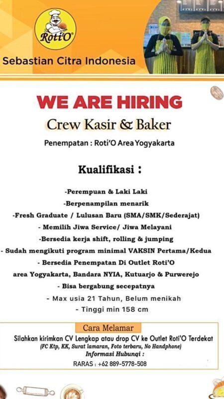 Lowongan Kerja Crew Kasir - Baker di ROTI O (PT. Sebastian Citra ...