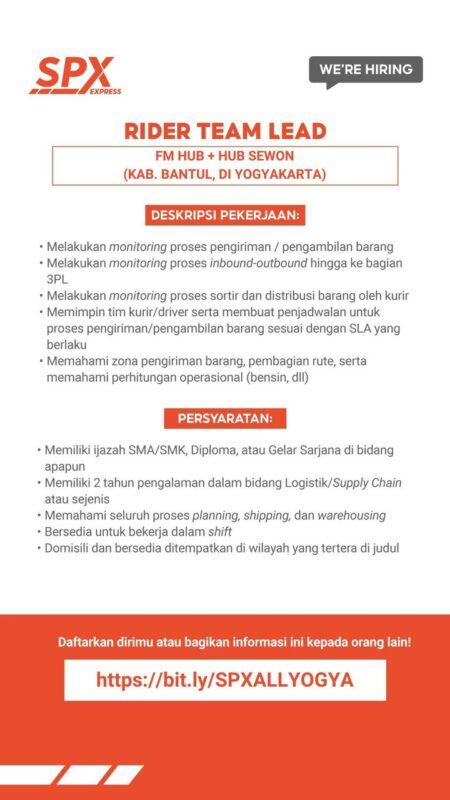 Lowongan Kerja Rider Team Lead / Shift Lead di SPX Express - LokerJogja.ID