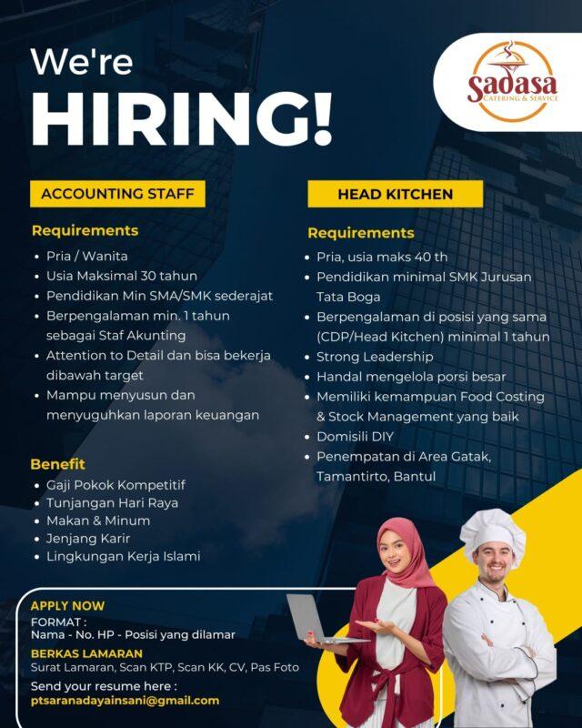 Lowongan Kerja Accounting Staff - Head Kitchen di Sadasa Catering ...