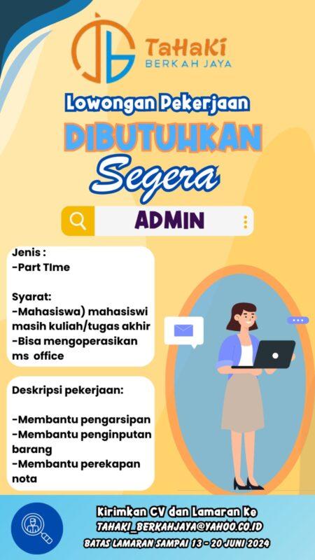 Lowongan Kerja Admin di PT. Tahaki Berkah Jaya - LokerJogja.ID
