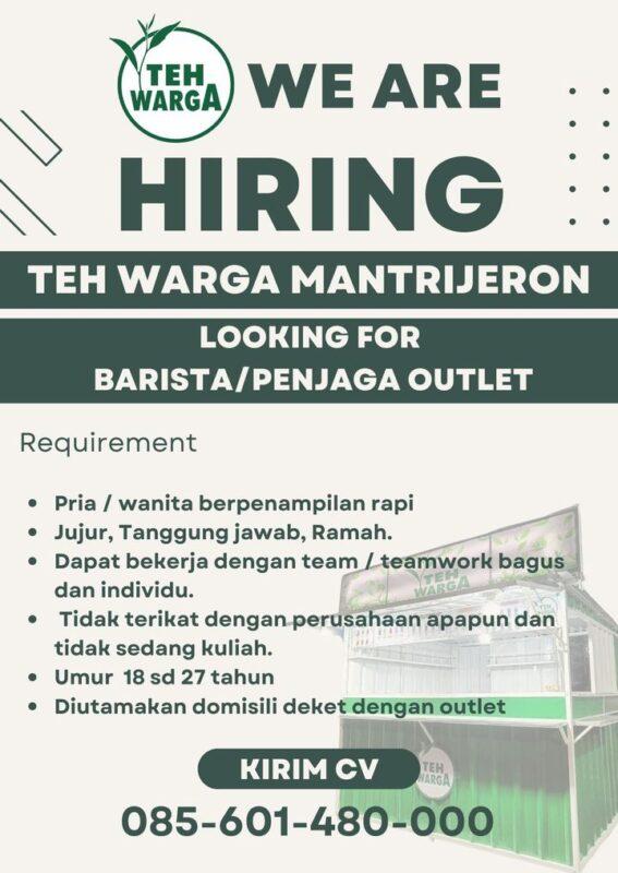 Lowongan Kerja Barista/Penjaga Outlet di Teh Warga Outlet - LokerJogja.ID