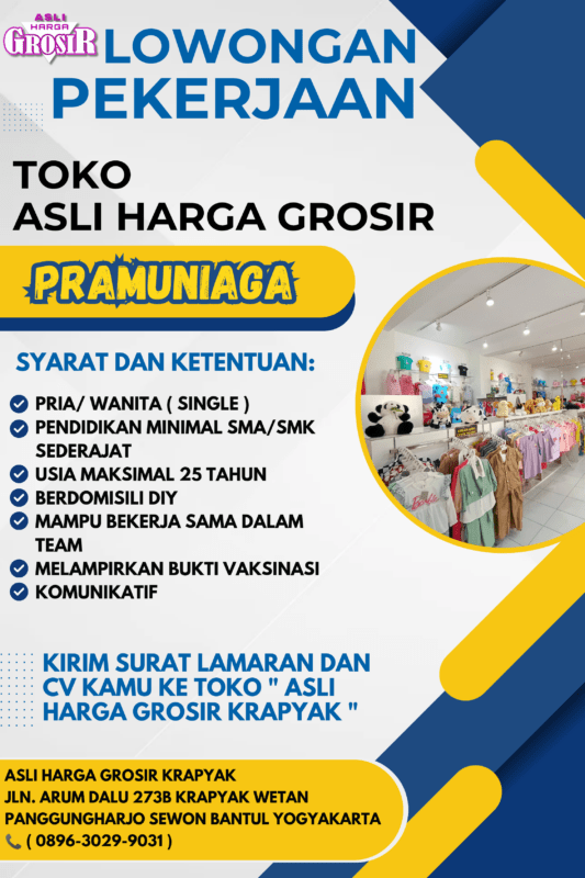 Lowongan Kerja Pramuniaga di Toko Asli Harga Grosir Krapyak - LokerJogja.ID