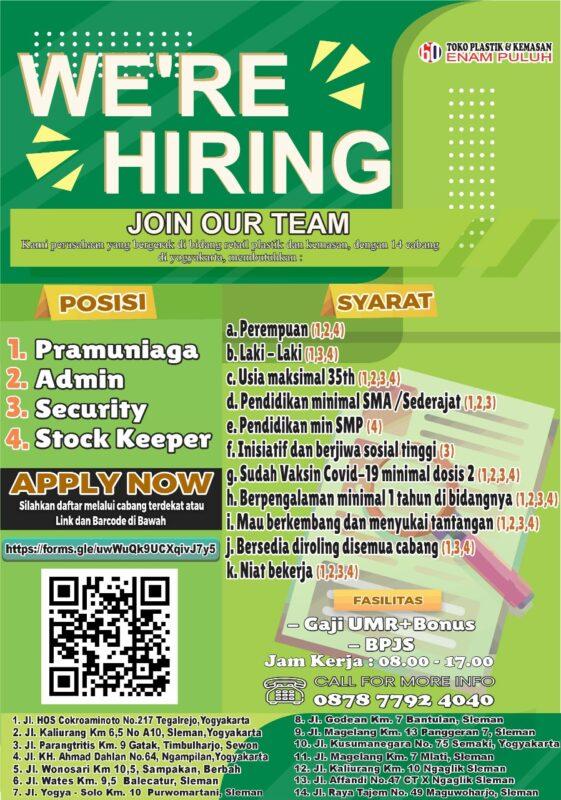 Lowongan Kerja Pramuniaga - Admin - Security - Stock Keeper di Toko Plastik & Kemasan Enam Puluh ...