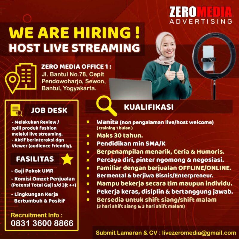 Lowongan Kerja Host Live Streaming di Zeromedia Advertising - LokerJogja.ID
