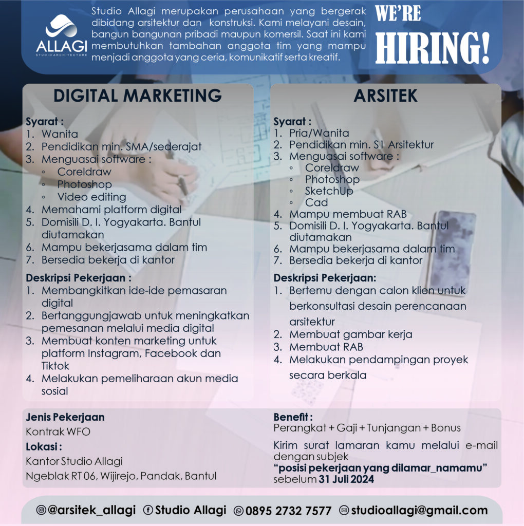 Lowongan Kerja Digital Marketing - Arsitek di Allagi Studio Architecture - LokerJogja.ID