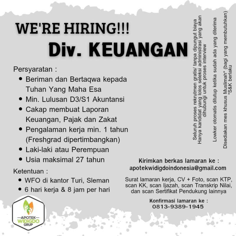 Lowongan Kerja Bagian Keuangan di Apotek Widigdo - LokerJogja.ID