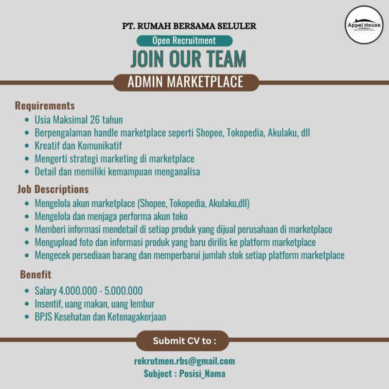 Lowongan Kerja Frontliner Store - Admin Marketplace di Appel House (PT ...