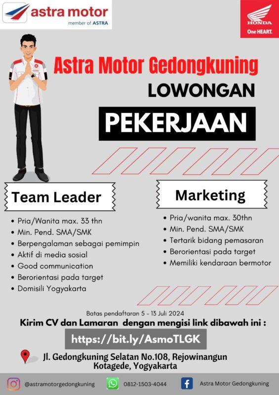 Lowongan Kerja Team Leader - Marketing di Astra Motor Gedongkuning ...