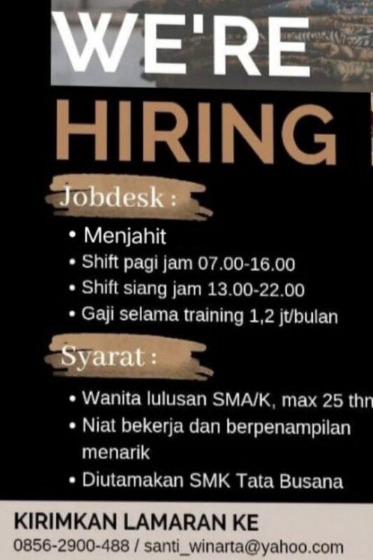 Lowongan Kerja Penjahit Sekaligus Pramuniaga di Batik Vidia - LokerJogja.ID