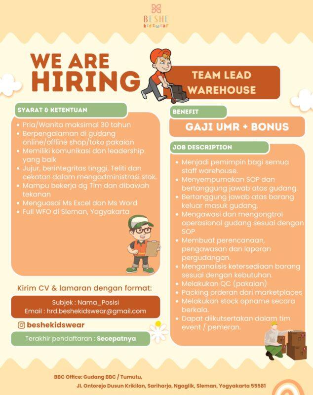 Lowongan Kerja Team Leader Warehouse di Beshekidswear - LokerJogja.ID Lowongan Kerja Team Leader Warehouse di Beshekidswear - LokerJogja.ID