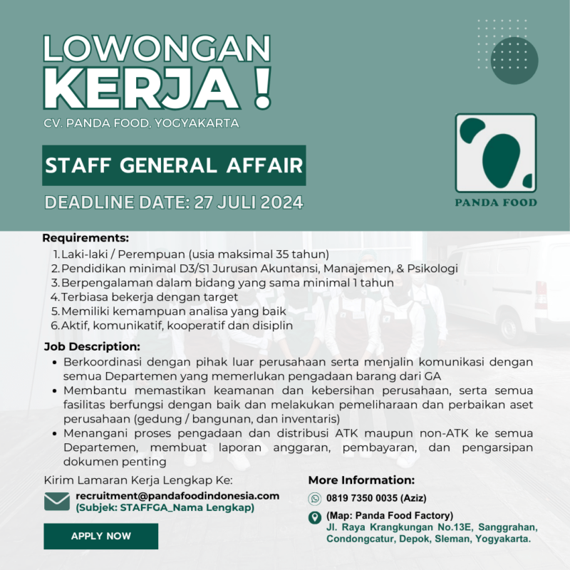 Lowongan Kerja Staff General Affair - Staff Inventory Control - Teknisi ...