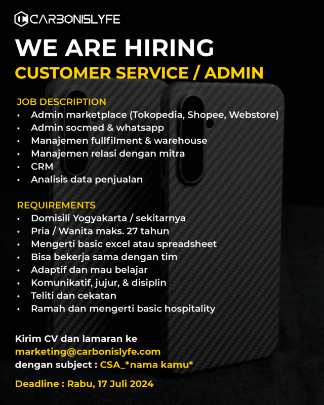 Lowongan Kerja Customer Service / Admin di Carbon is Lyfe - LokerJogja.ID
