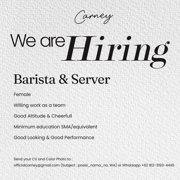 Lowongan Kerja Barista - Server - Kitchen - Supervisor di Carney Co ...