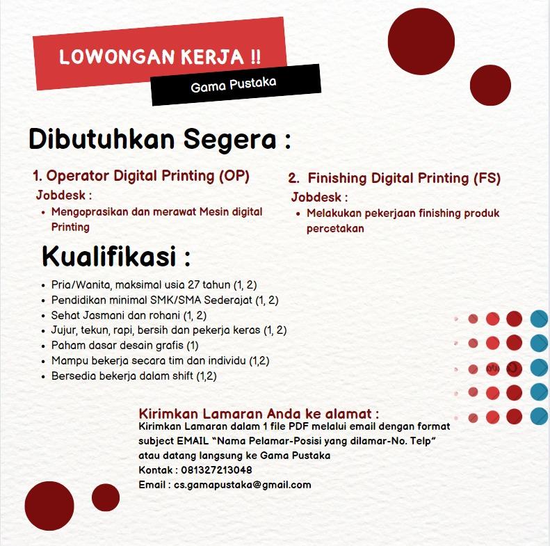 Lowongan Kerja Operator Mesin Digital Printing - Tenaga Finishing Digital Printing di Gama ...