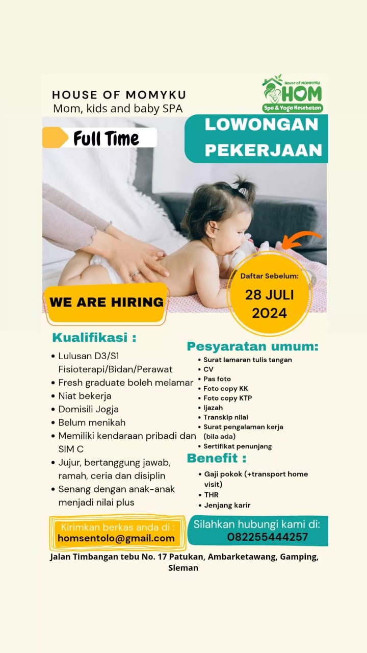 Lowongan Kerja Terapis Baby SPA di House Of Momyku - LokerJogja.ID