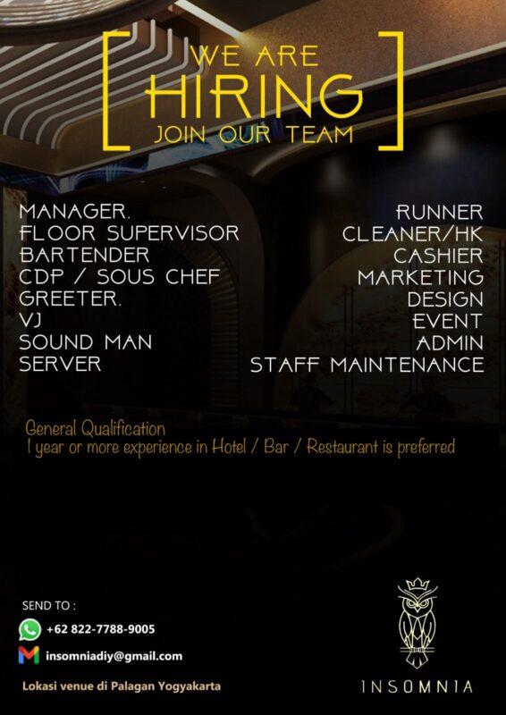 Lowongan Kerja Manager - Floor Supervisor - Bartender - CDP/Sous Chef ...