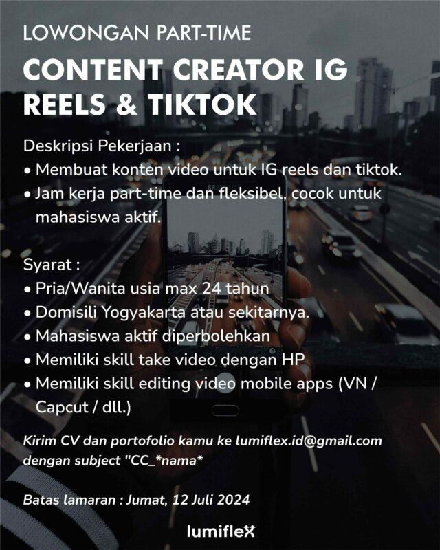 Lowongan Kerja Content Creator IG Reels & Tiktok di Lumiflex - LokerJogja.ID