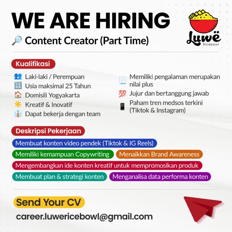 Lowongan Kerja Content Creator di Luwe Ricebowl - LokerJogja.ID