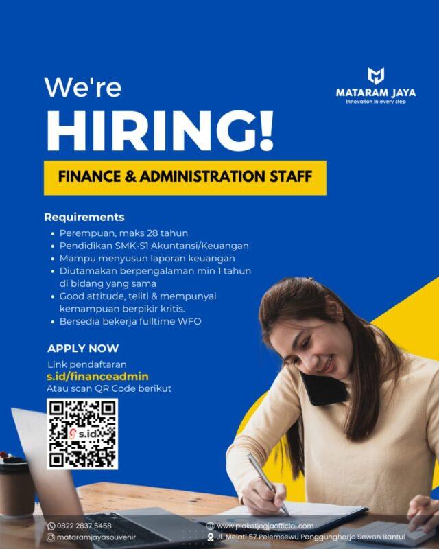 Lowongan Kerja Finance Administration Staff Content Creator Staff