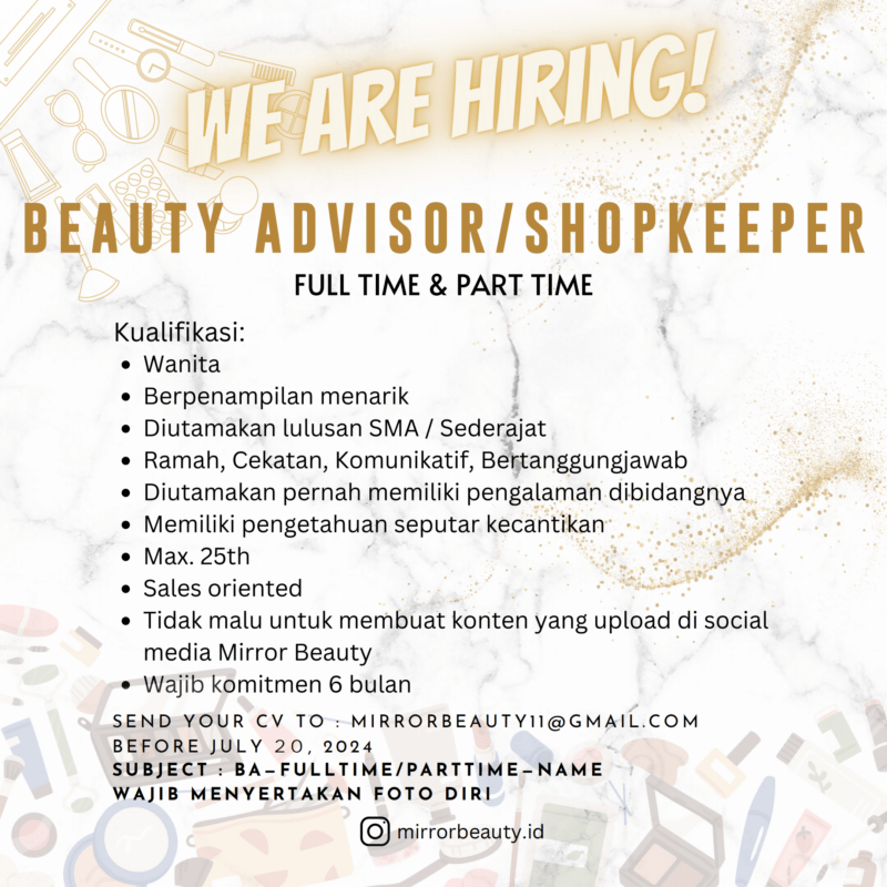 Lowongan Kerja Beauty Advisor/Shopkeeper di Mirror Beauty - LokerJogja.ID
