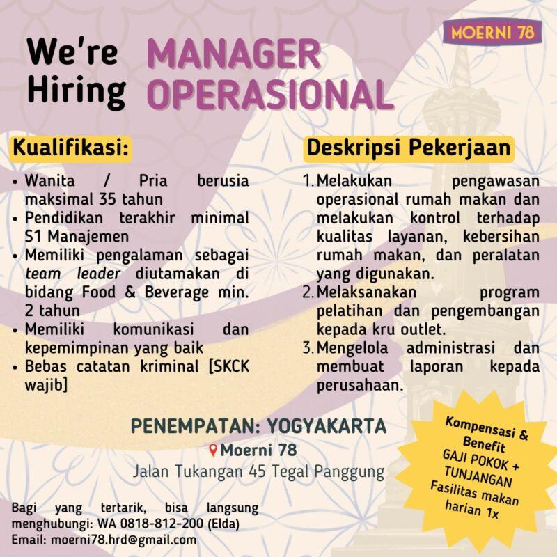 Lowongan Kerja Manager Operasional di Moerni 78 - LokerJogja.ID