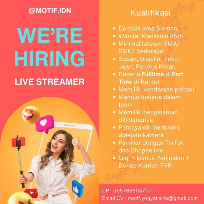 Lowongan Kerja Live Streamer di Motif.idn - LokerJogja.ID