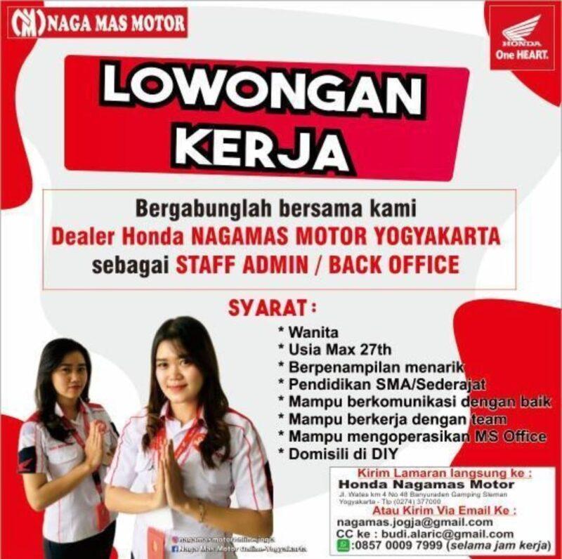 Lowongan Kerja Staff Admin/Back Office di Naga Mas Motor - LokerJogja.ID