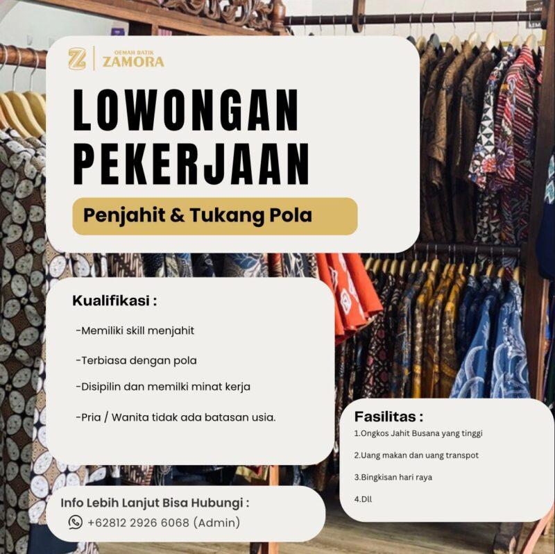 Lowongan Kerja Penjahit dan Tukang Pola di Oemah Batik Zamora - LokerJogja.ID