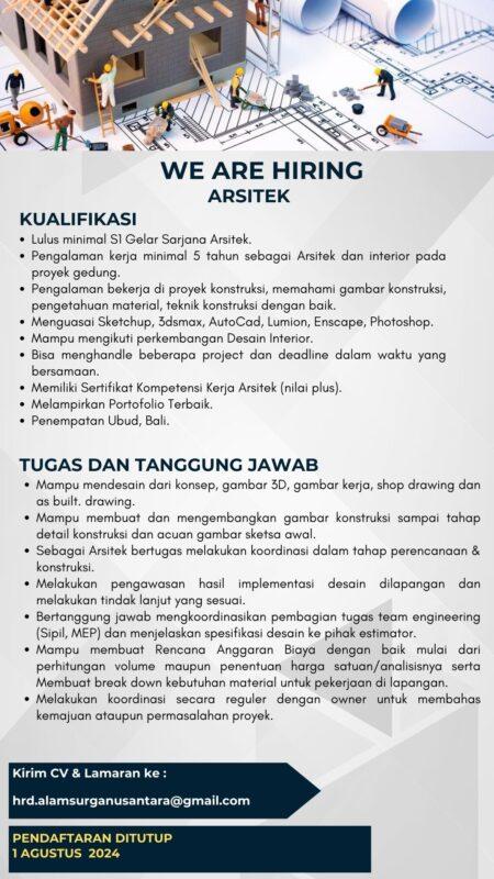Lowongan Kerja Arsitek - Civil Engineer - Engineer MEP - Drafter di PT. Alam Surga Nusantara ...